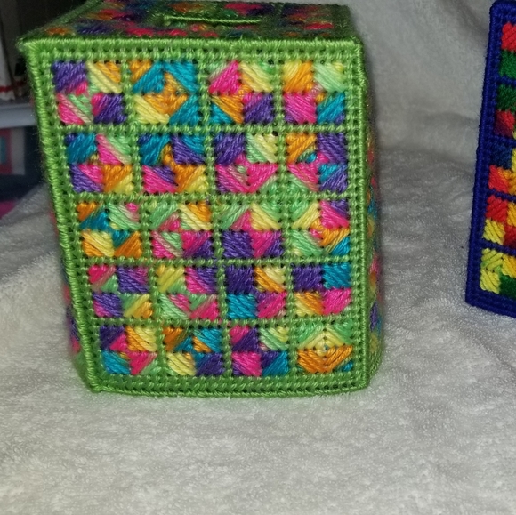 Handmade by Schari | Bath | Geo Boxes Needlepoint Tissue Box Cover ...